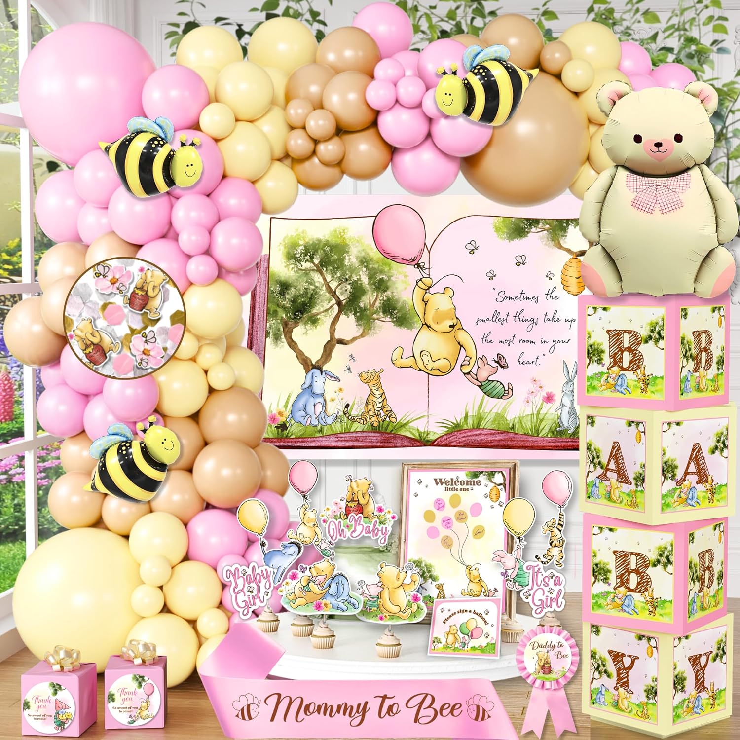 RainMeadow Pink Winnie Baby Shower Decorations Balloon Garland and ...